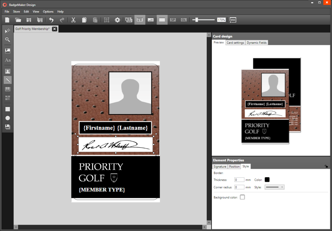 Add a photo, signature and a dynamic logo in id card maker BadgeMaker