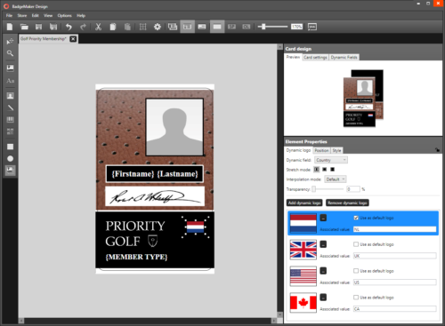 Add a photo, signature and a dynamic logo in id card maker BadgeMaker