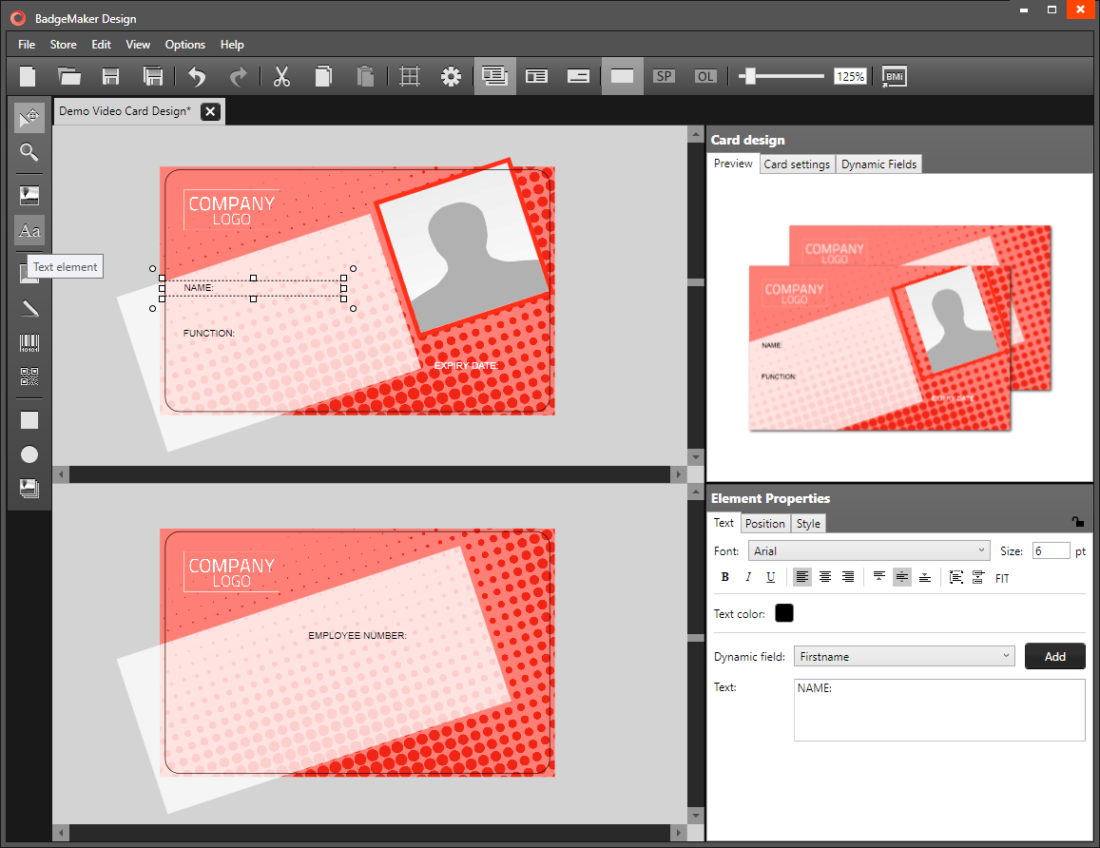 ID Card Designer, BadgeMaker Design: How to add static & dynamic text
